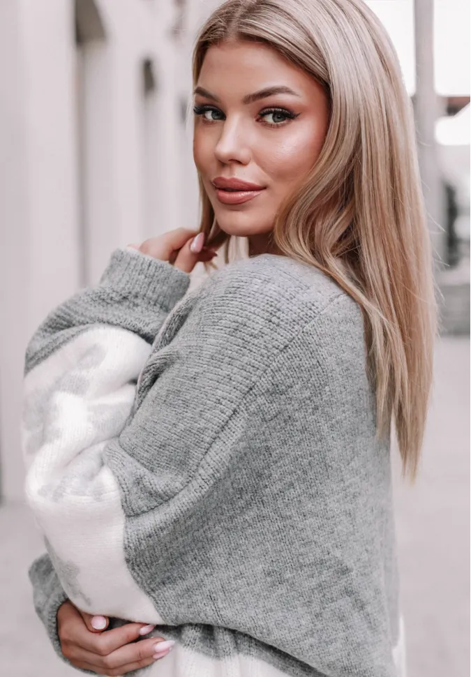 Długi kardigan oversize Daisy szary